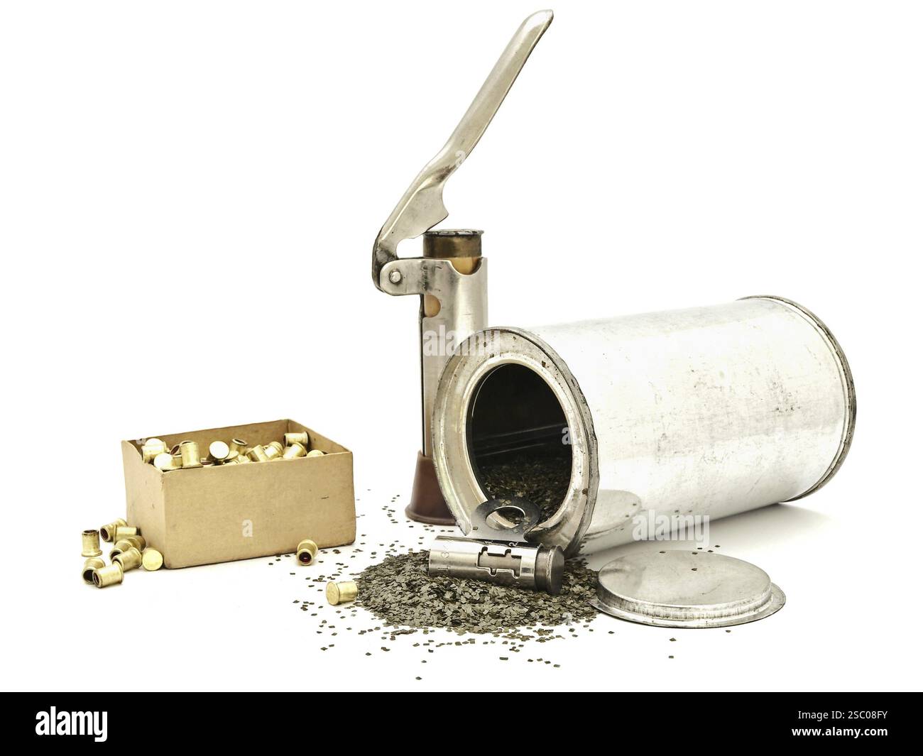 Photo Of Gunpowder And Hunting Accessories Against White Background ...