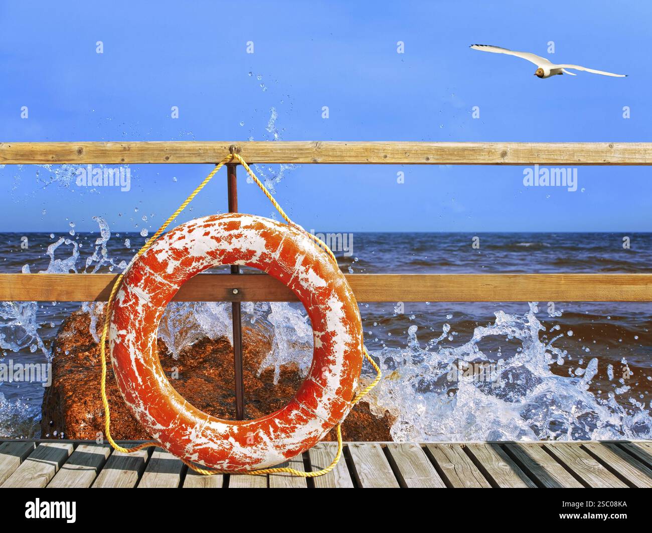 Life-buoy ring at the marina Stock Photo - Alamy