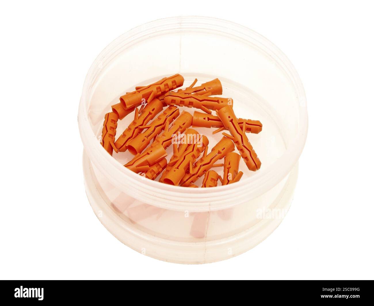 Orange dowel pins in plastic container Stock Photo - Alamy