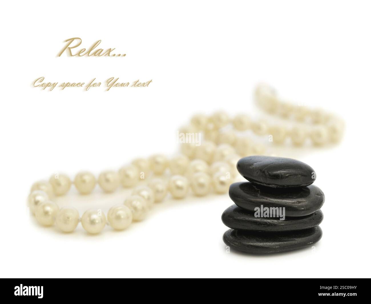 Relax theme with pearl beads and Zen stones over white background Stock ...