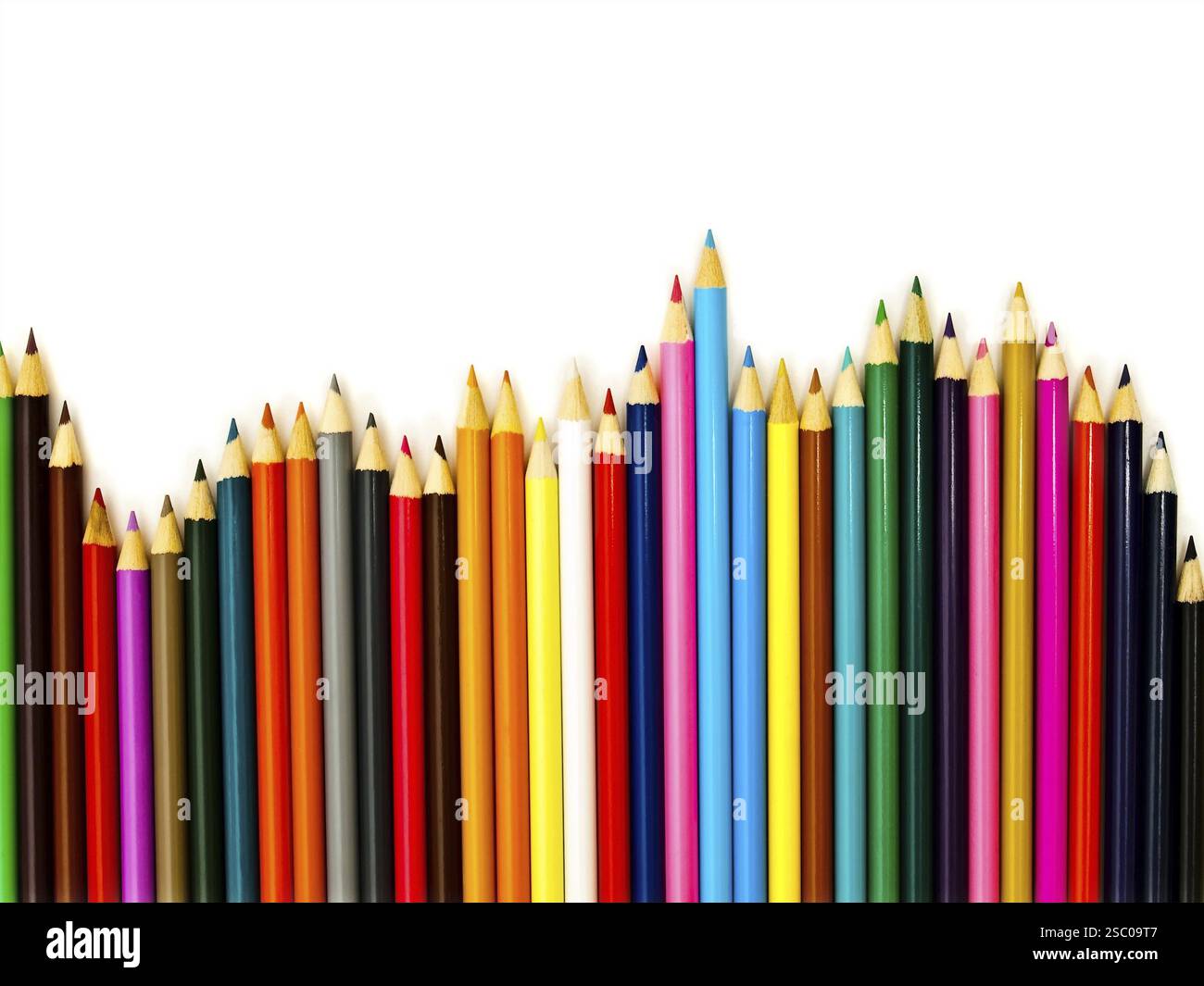 Wave Row Of The Multicolored Pencils Against The White Background Stock ...