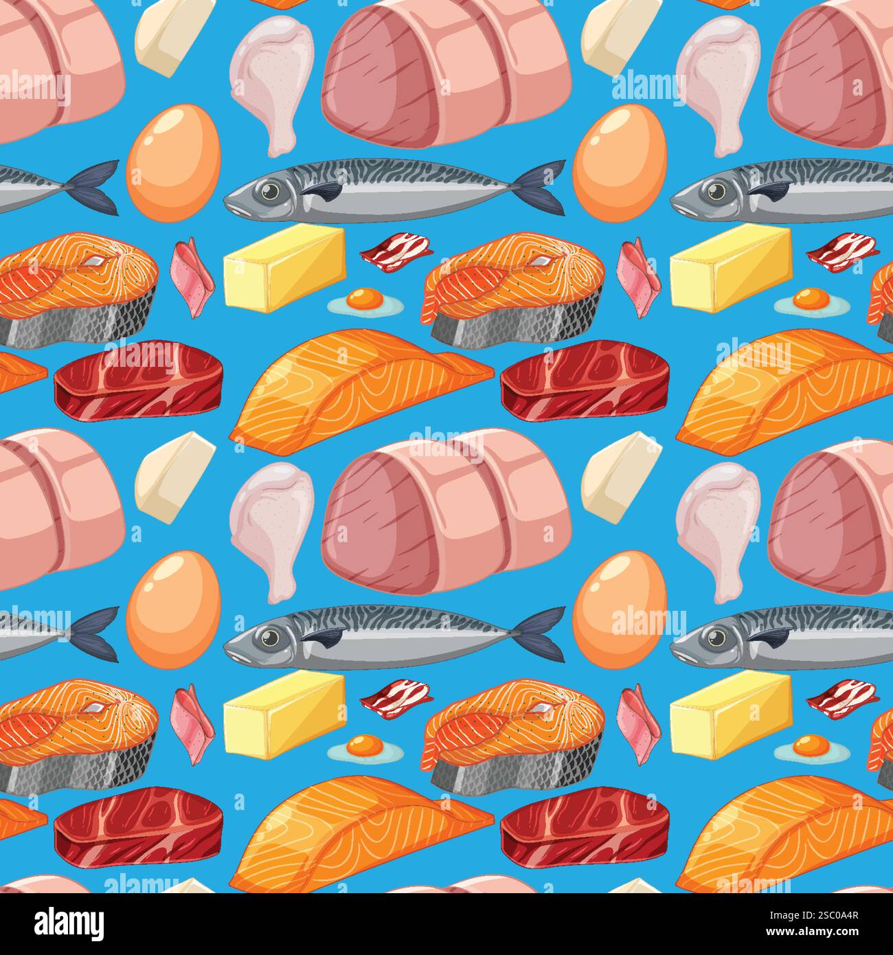 Colorful illustration of various meats and fish Stock Vector Image ...