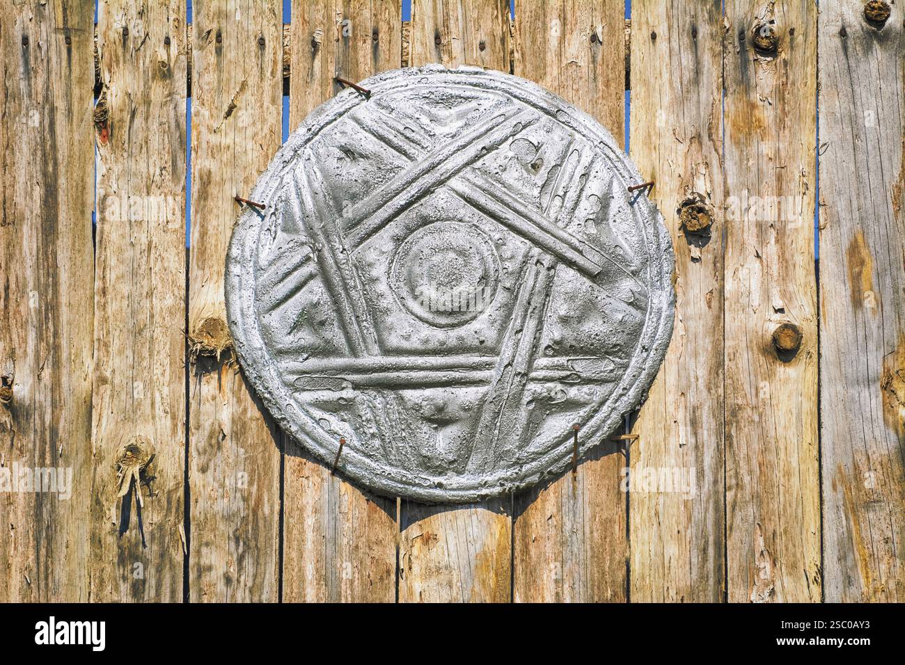 Old Shield on the Wooden Fence Stock Photo - Alamy