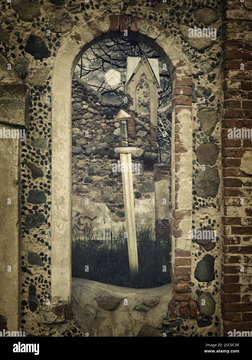 Knight's sword in stone ruins of the old castle Stock Photo - Alamy