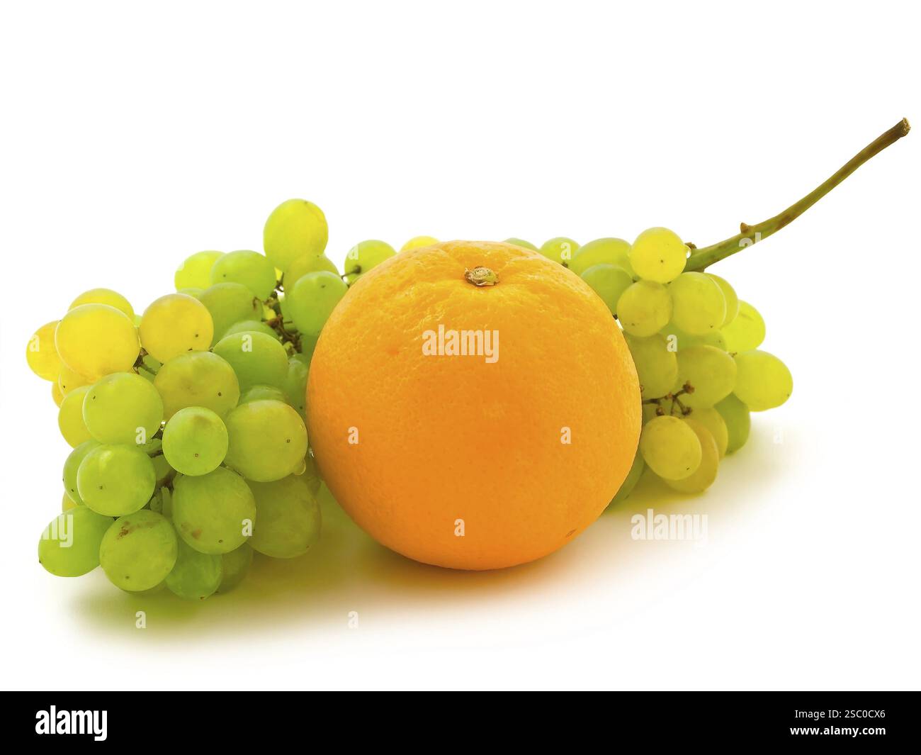 Green Grape And Orange Near It Against The White Background Stock Photo ...