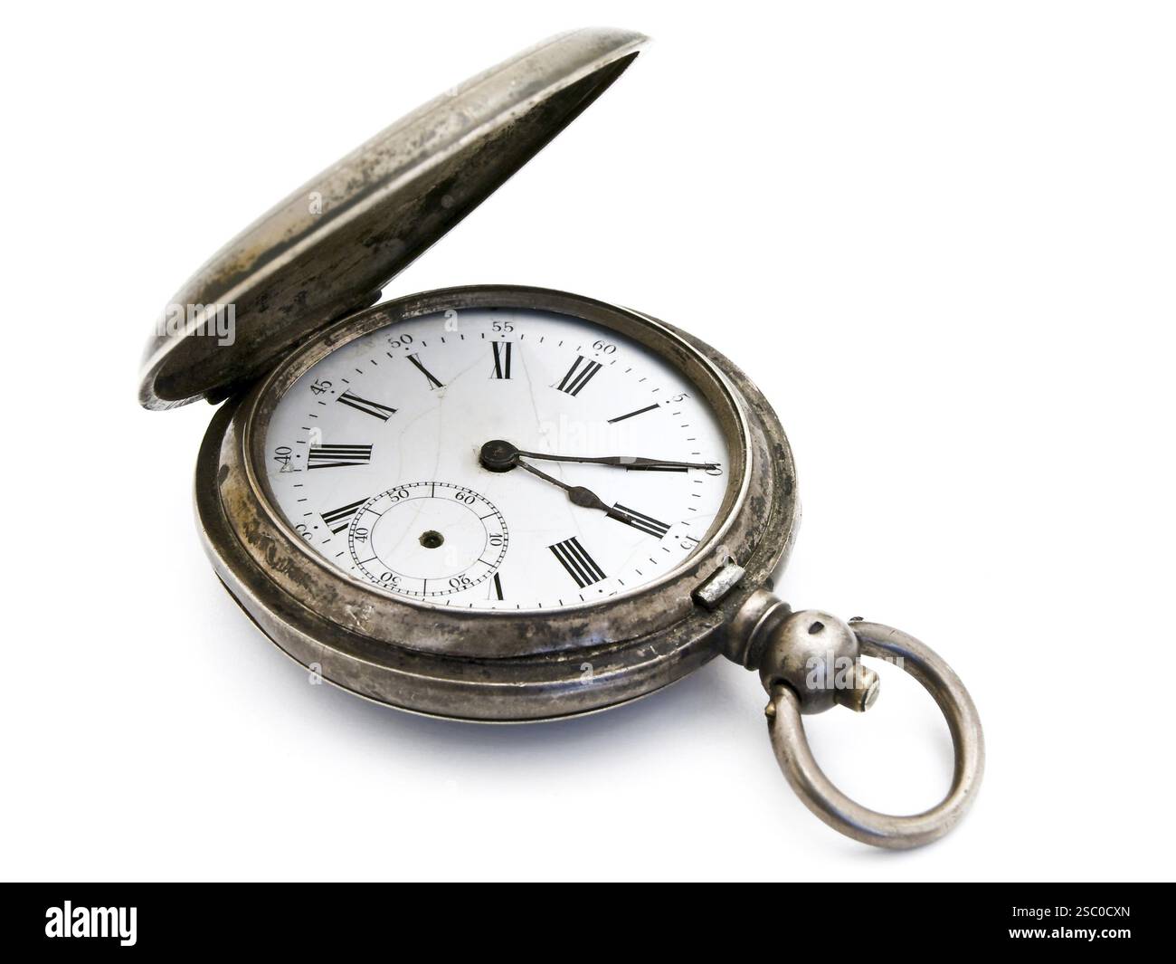 Open Old Silver Pocket Watch On A White Background Riga, Latvia, Europe ...