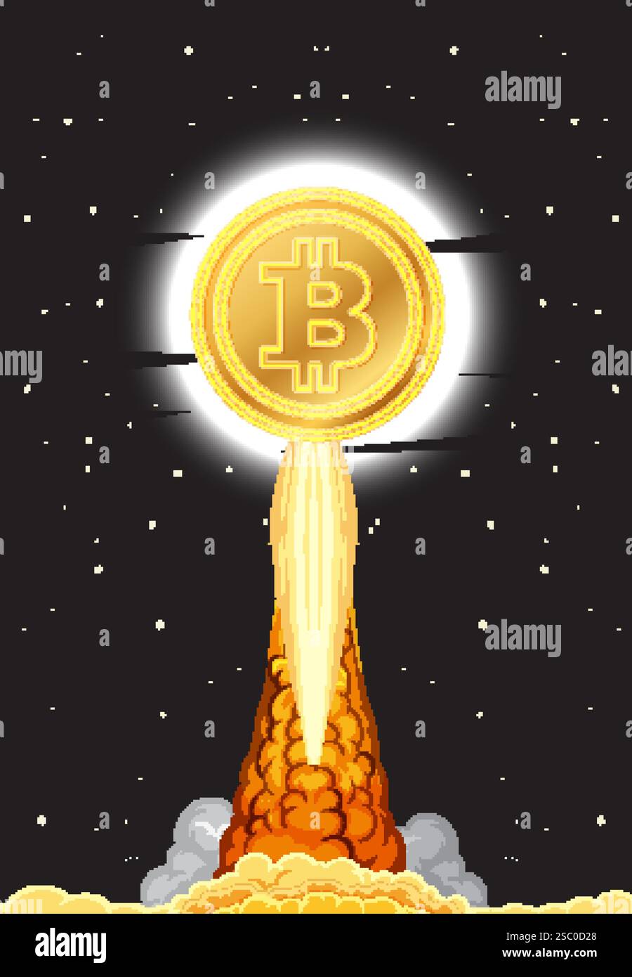 Bitcoin launching into space with fiery propulsion Stock Vector Image ...