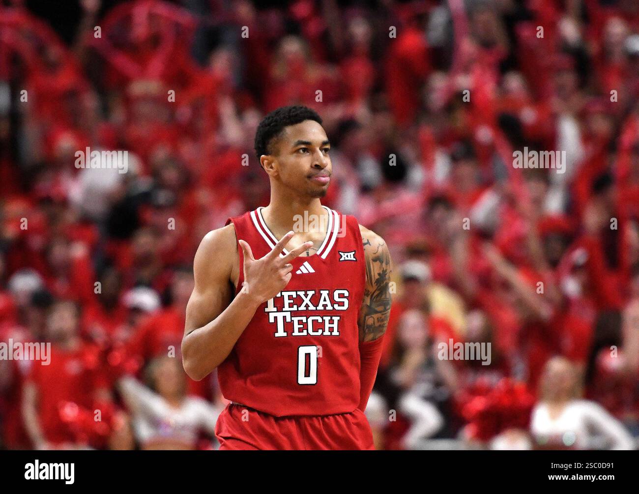 Texas Tech guard Chance McMillian (0) gestures after scoring his second ...