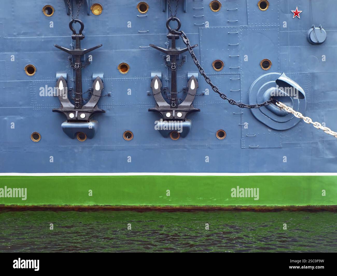 Side of a ship with two anchors Stock Photo - Alamy