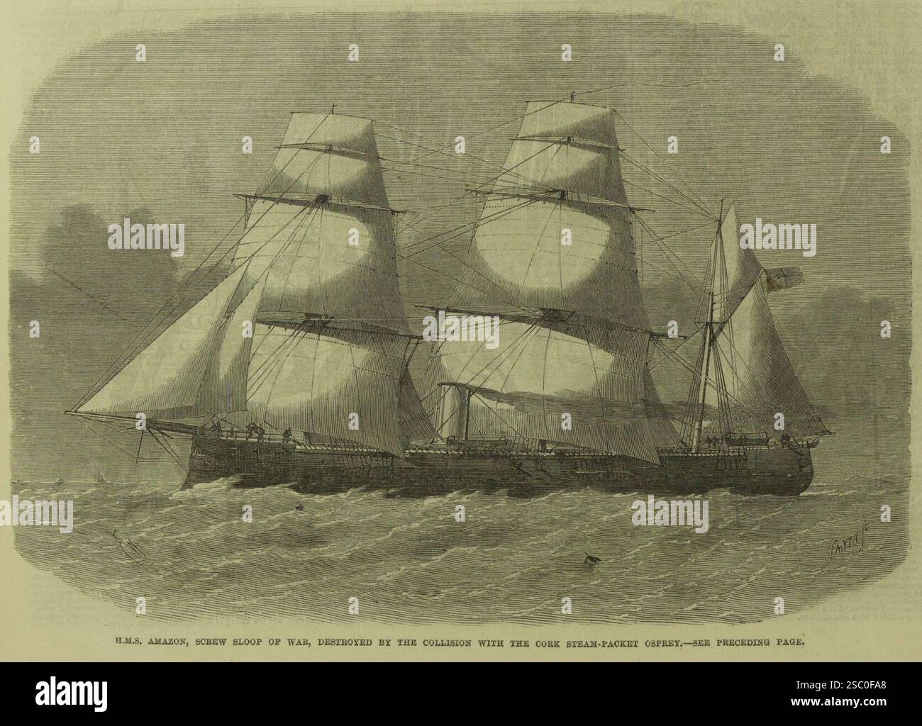 HMS Amazon, Screw Sloop of War, destroyed by the Collision with the ...