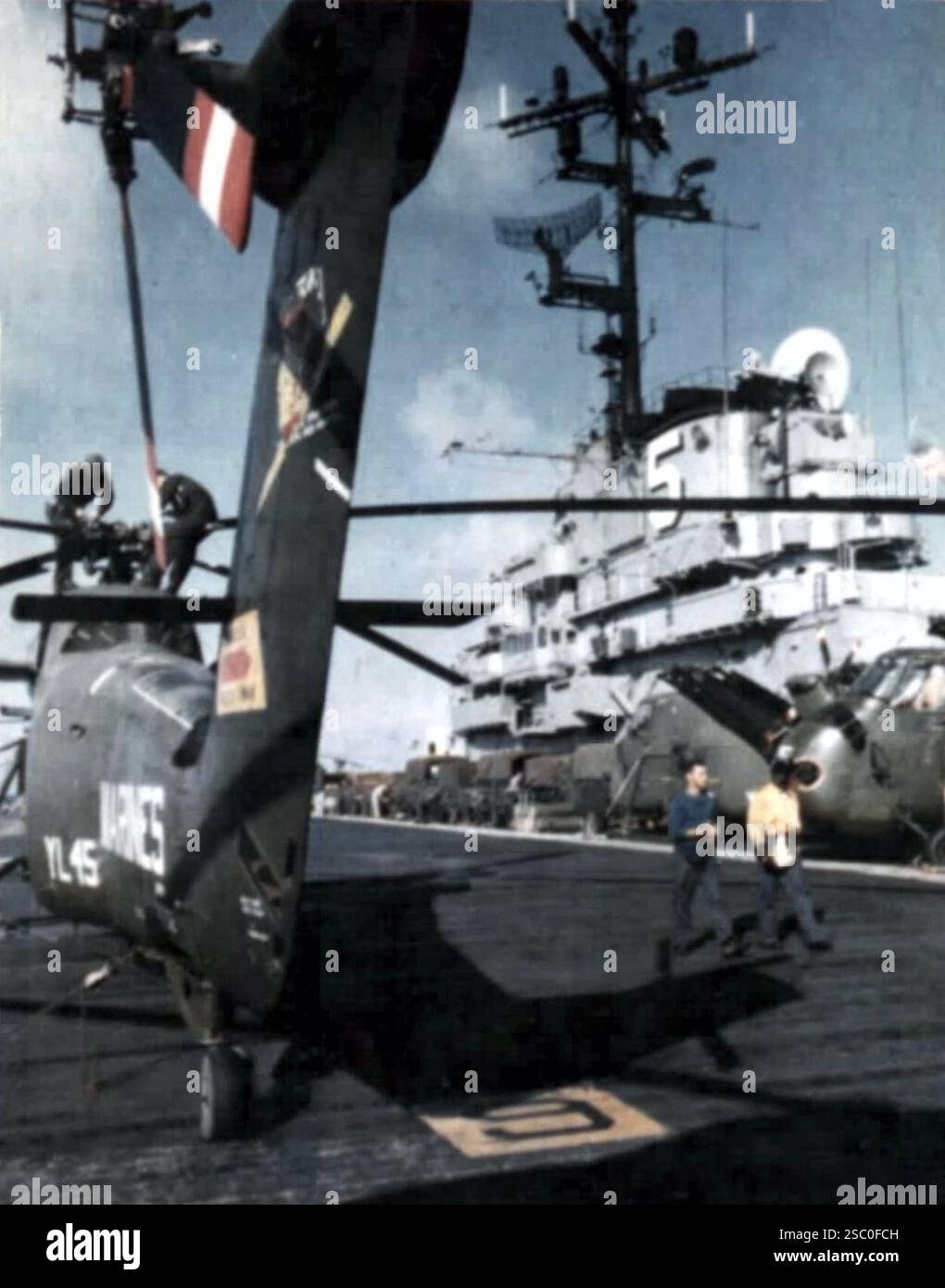 HMM-362 UH-34s on USS Princeton before Operation Jackstay Stock Photo ...