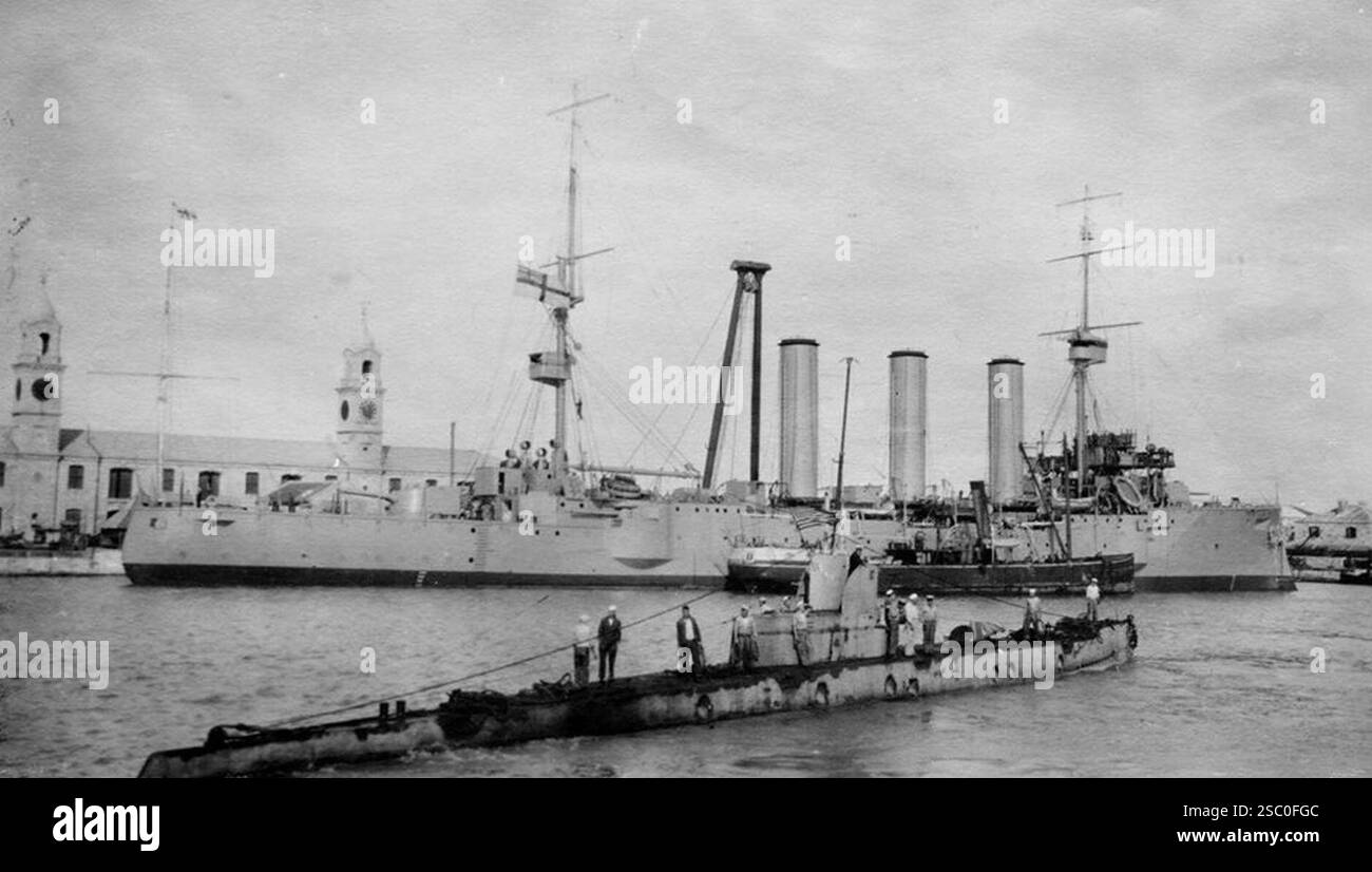 HMS Cornwall at the Royal Naval Dockyard in Bermuda circa 1918 Stock ...