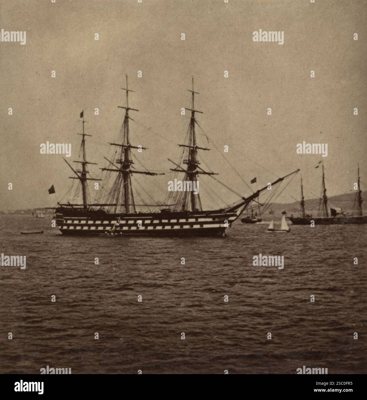 HMS Edgar in the Firth of Forth c. 1880 after an 1860 original Stock ...