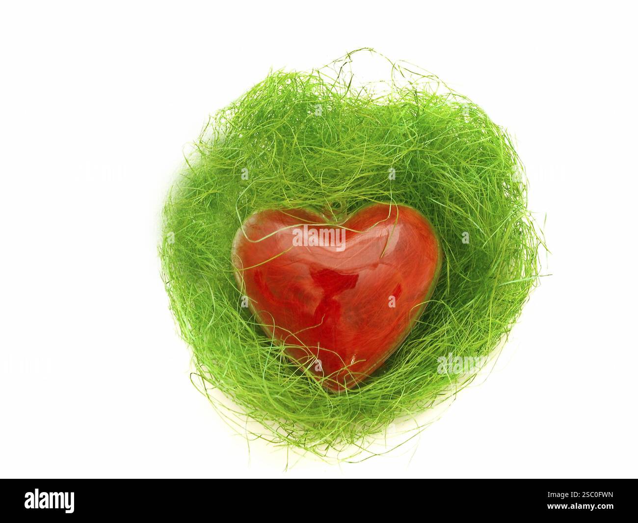 Decorative Red Heart In Green Nest Against The White Background Stock ...