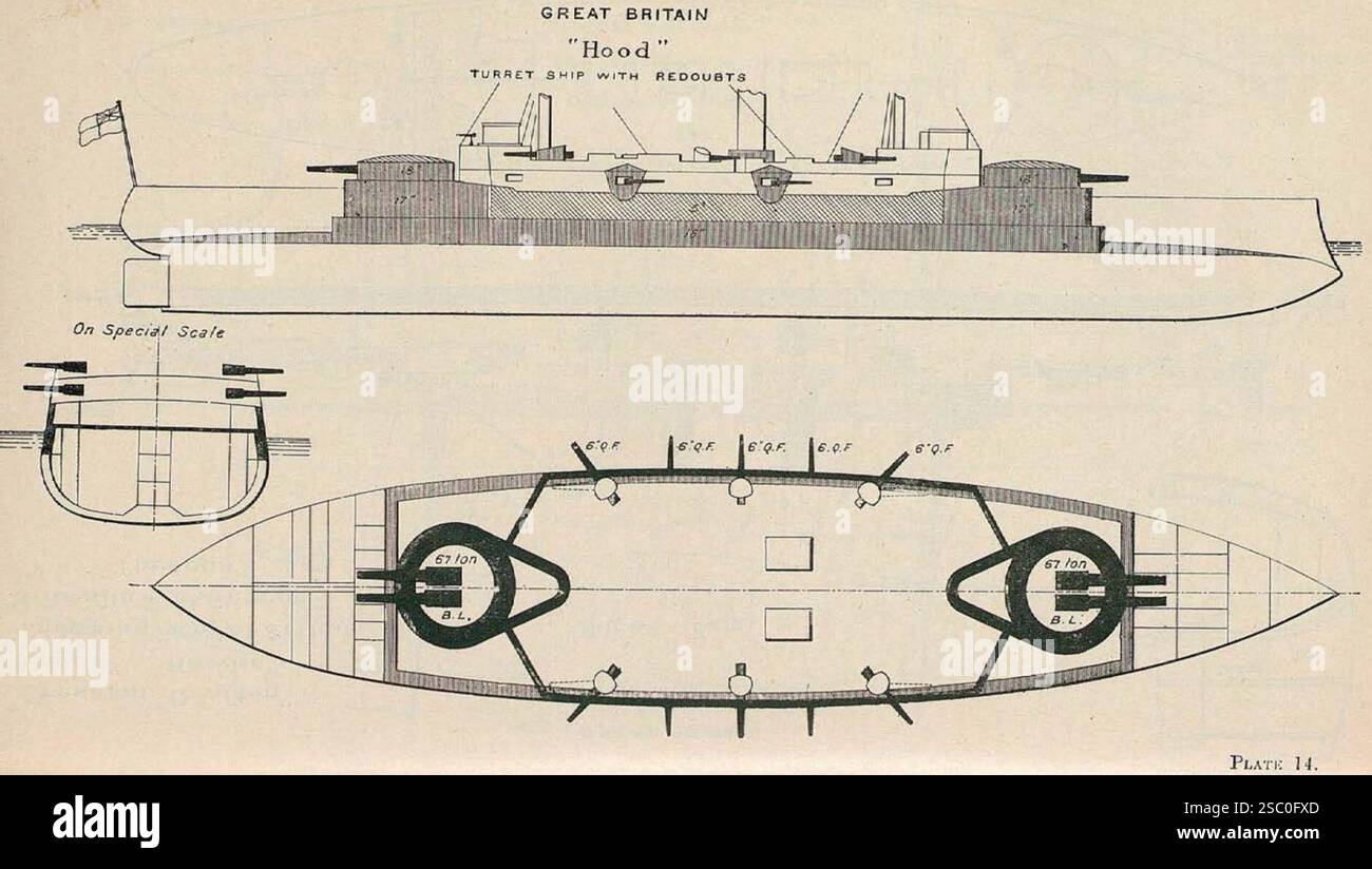 HMS Hood diagrams Brasseys 1897 Stock Photo - Alamy