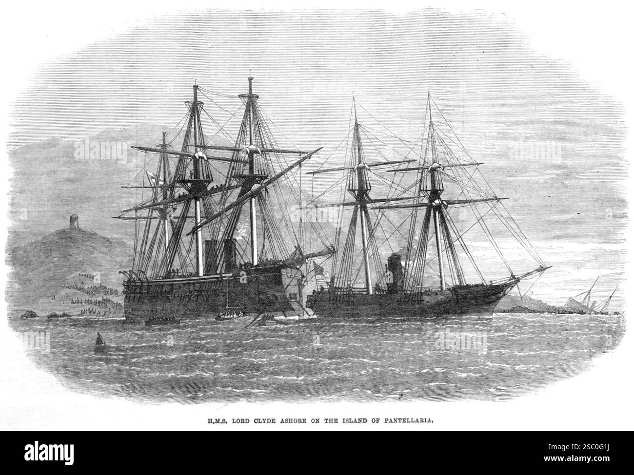 HMS 'Lord Clyde' ashore on the Island of Pantellaria Stock Photo - Alamy