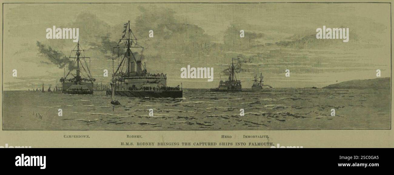 HMS Rodney bringing the captured ships into Falmouth, 1889 Naval ...