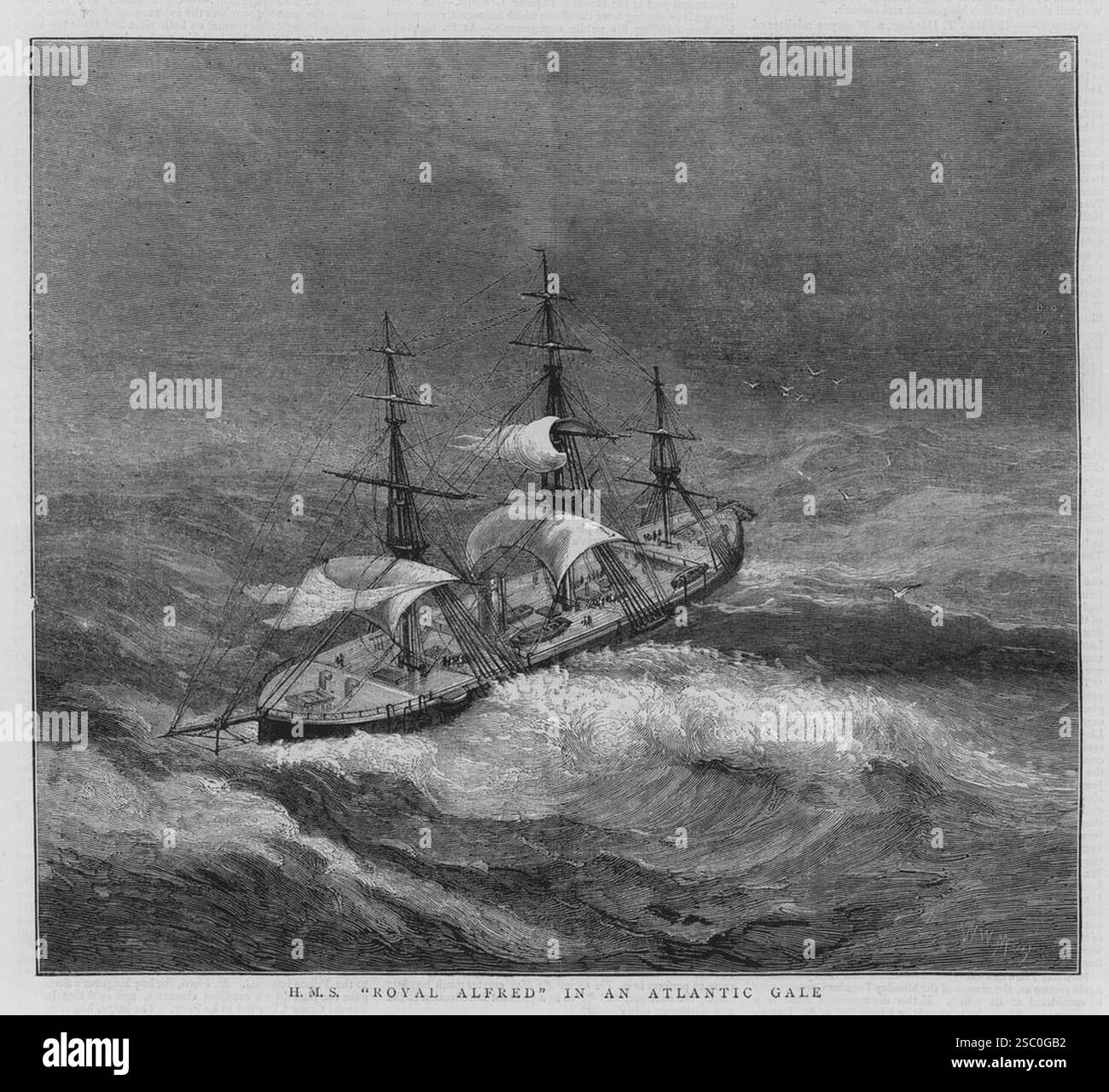 HMS 'Royal Alfred' in an Atlantic Gale - The Graphic 1874 Stock Photo ...