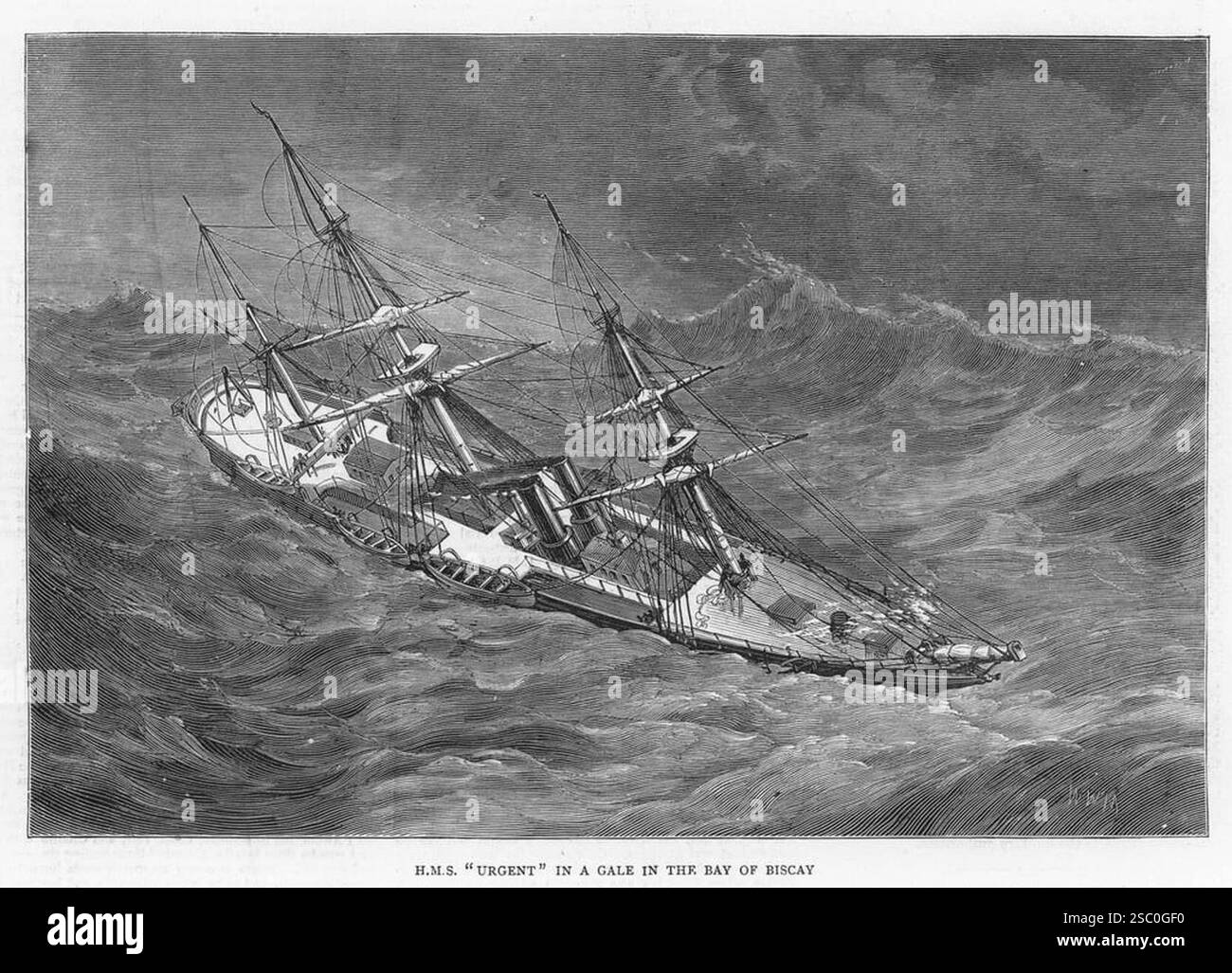 HMS 'Urgent' in a Gale in the Bay of Biscay - The Graphic 1871 Stock ...