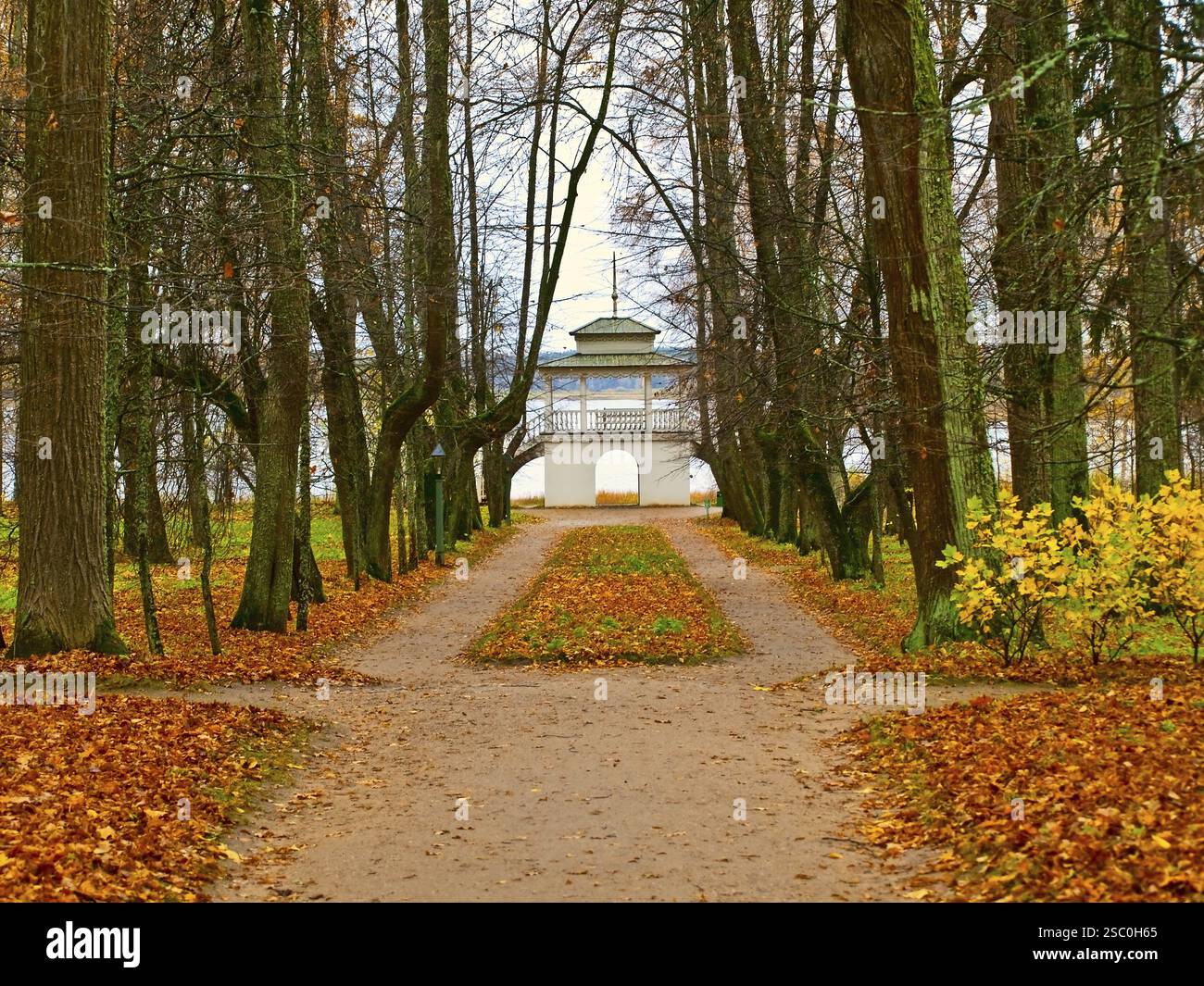 Autumn park with path and pavilion Stock Photo - Alamy