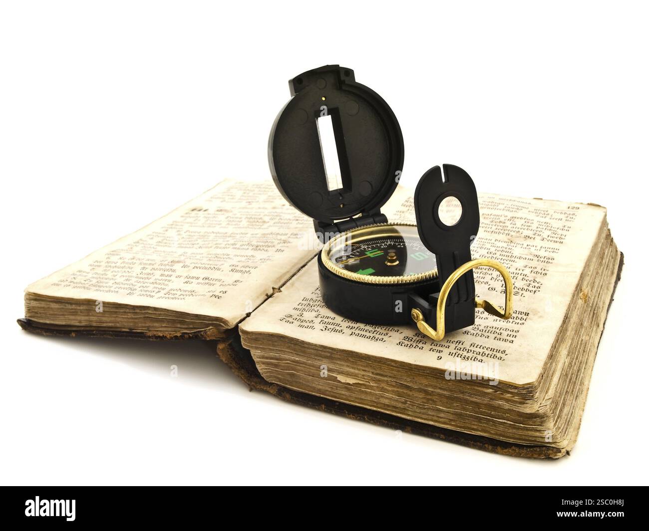 Photo Of Compass At Old Book Against The White Background Stock Photo ...