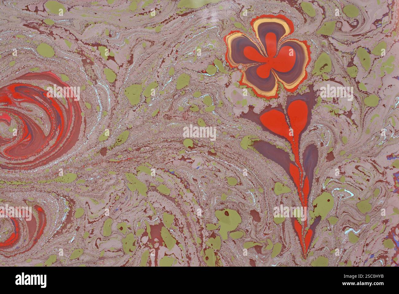 Ebru Marbling texture with floral patterns Stock Photo - Alamy