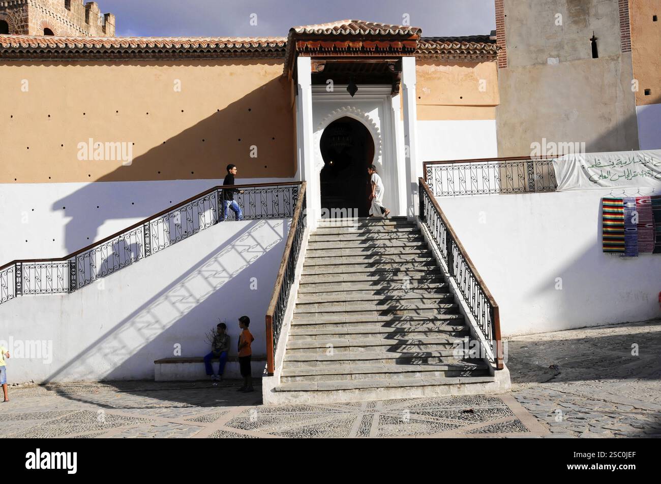 Chefchaouen, Rif Mountains, Morocco, Stone staircase leads to an ...