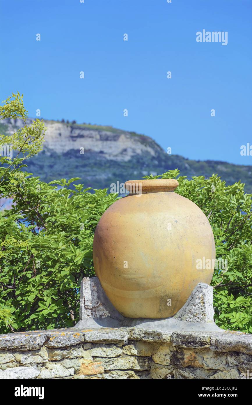 Large Ceramic Pot in front of the Hill Balchik, Bulgaria, Europe Stock ...