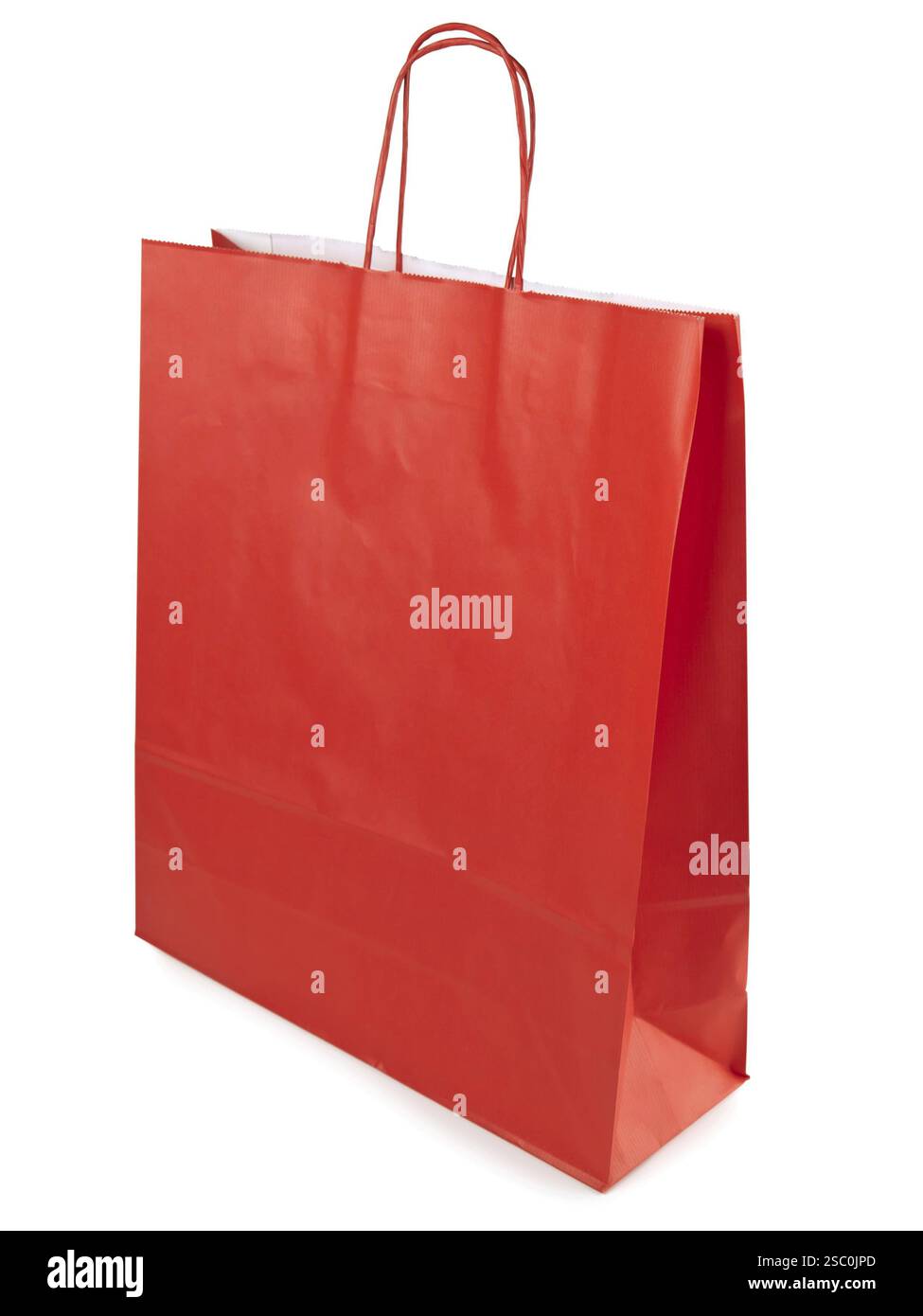Single red shopping paper bag over white background Stock Photo - Alamy