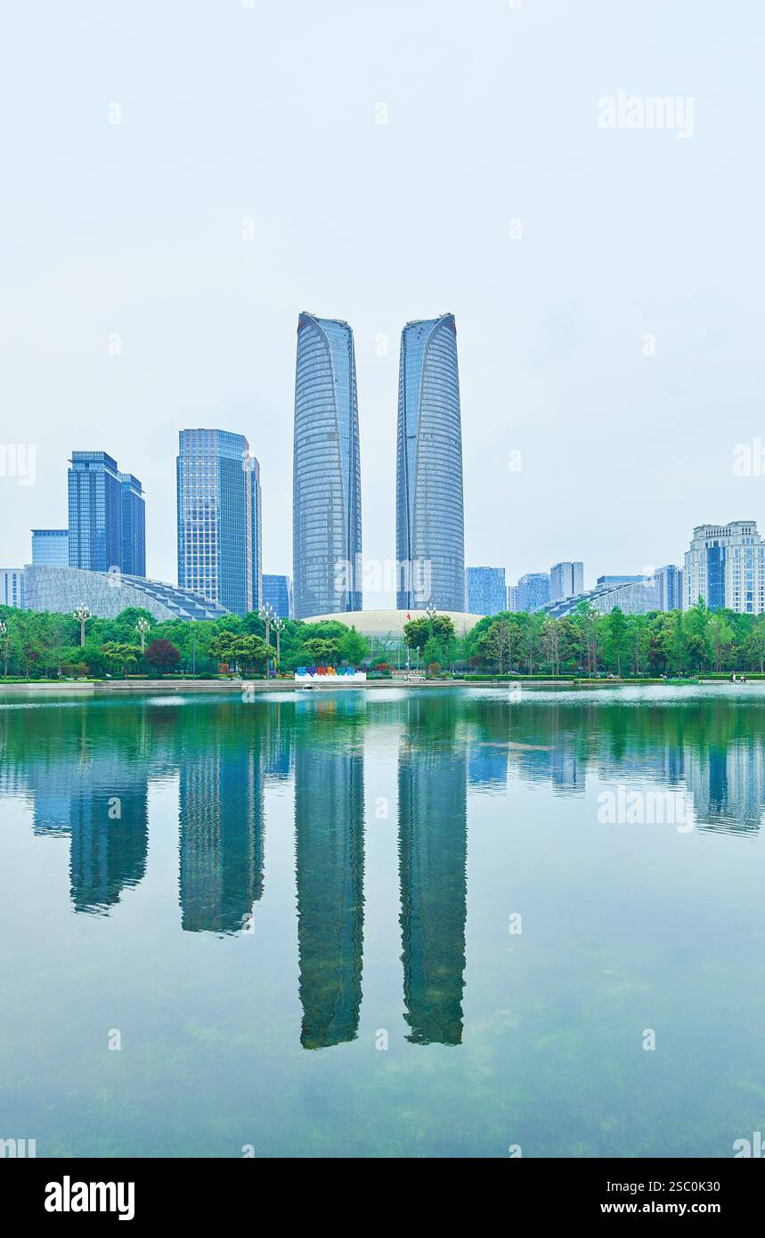 The twin towers, landmark high-rise buildings in Chengdu Financial City ...