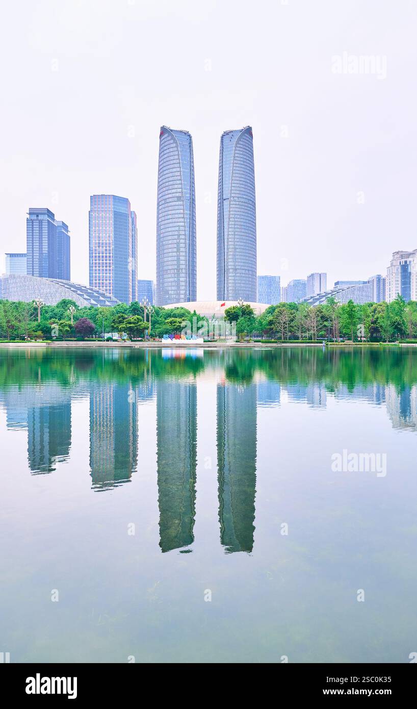 The twin towers, landmark high-rise buildings in Chengdu Financial City ...