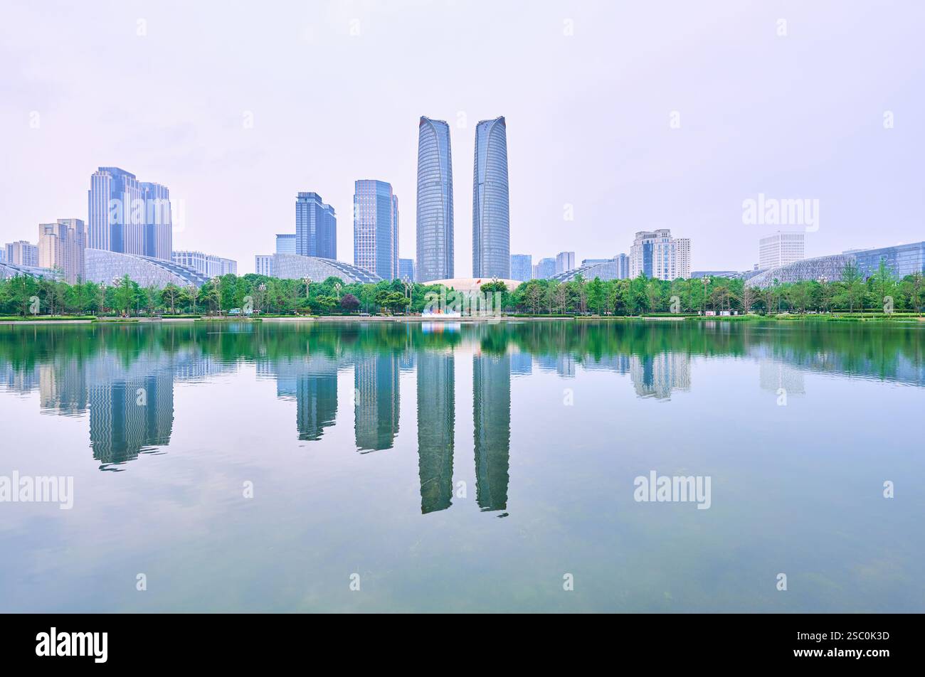 The twin towers, landmark high-rise buildings in Chengdu Financial City ...
