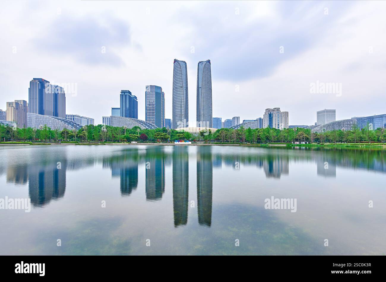The twin towers, landmark high-rise buildings in Chengdu Financial City ...
