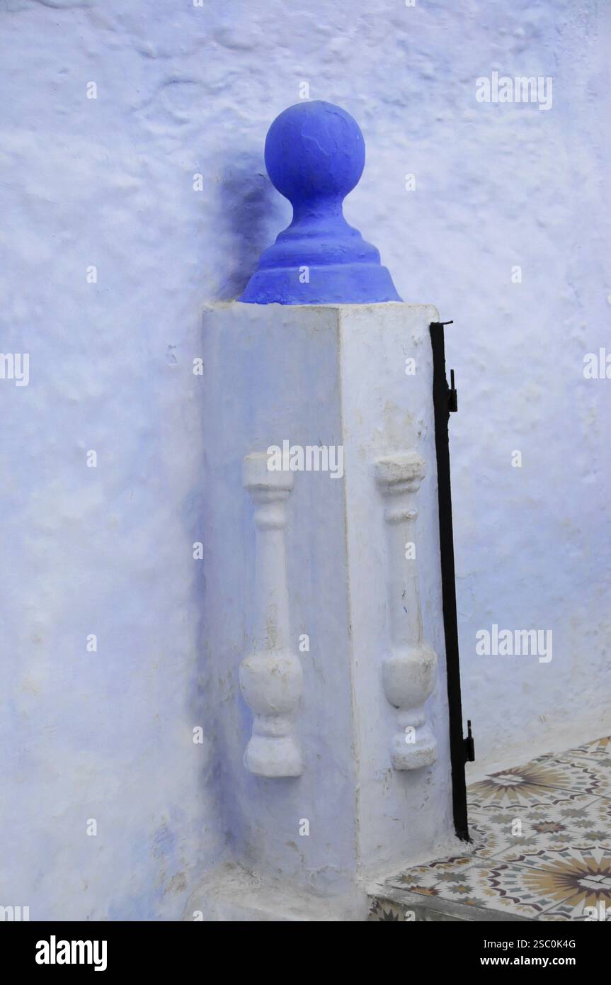 Chefchaouen, Rif Mountains, Morocco, Detail of a blue railing in ...