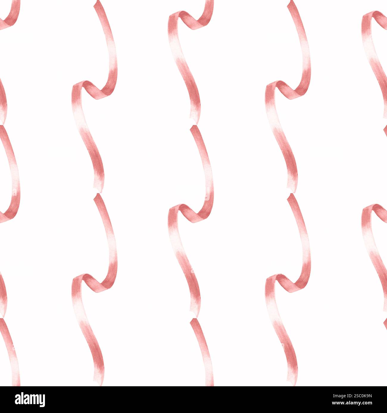 Pink satin ribbons. Wavy vertical seamless pattern. Hand drawn ...