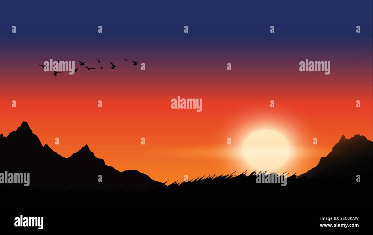 Beautiful sunset over mountain Stock Vector Images - Alamy