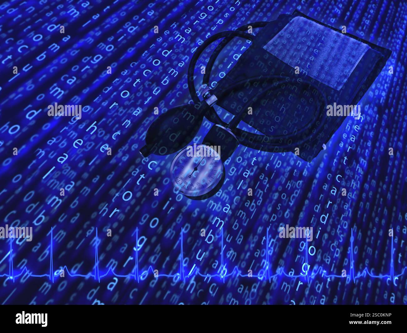 Creative medical theme paint with cardiogram and tool in blue Stock ...