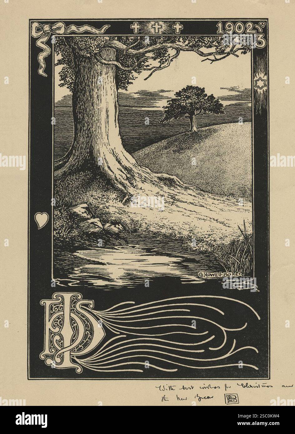 Holiday print (1902) - George Howell Baker - signed with a message from ...