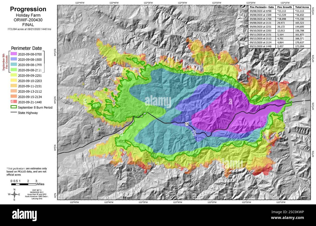 Holiday Farm Fire progression map Stock Photo - Alamy