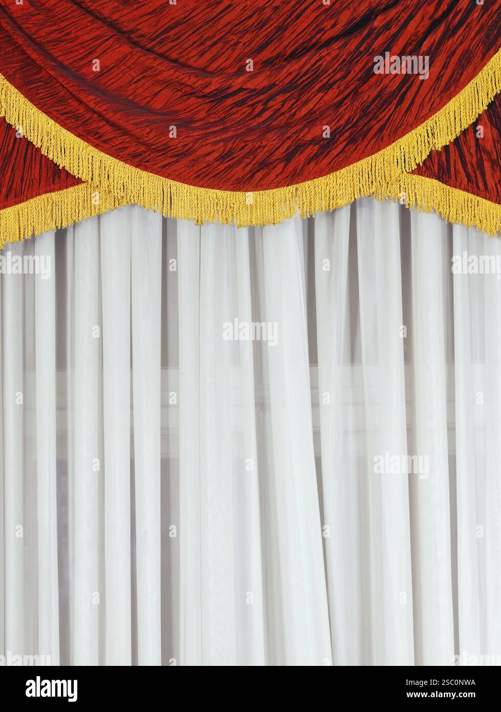 Fragment Of Curtained Window With Tulle And Lambrequin Stock Photo - Alamy