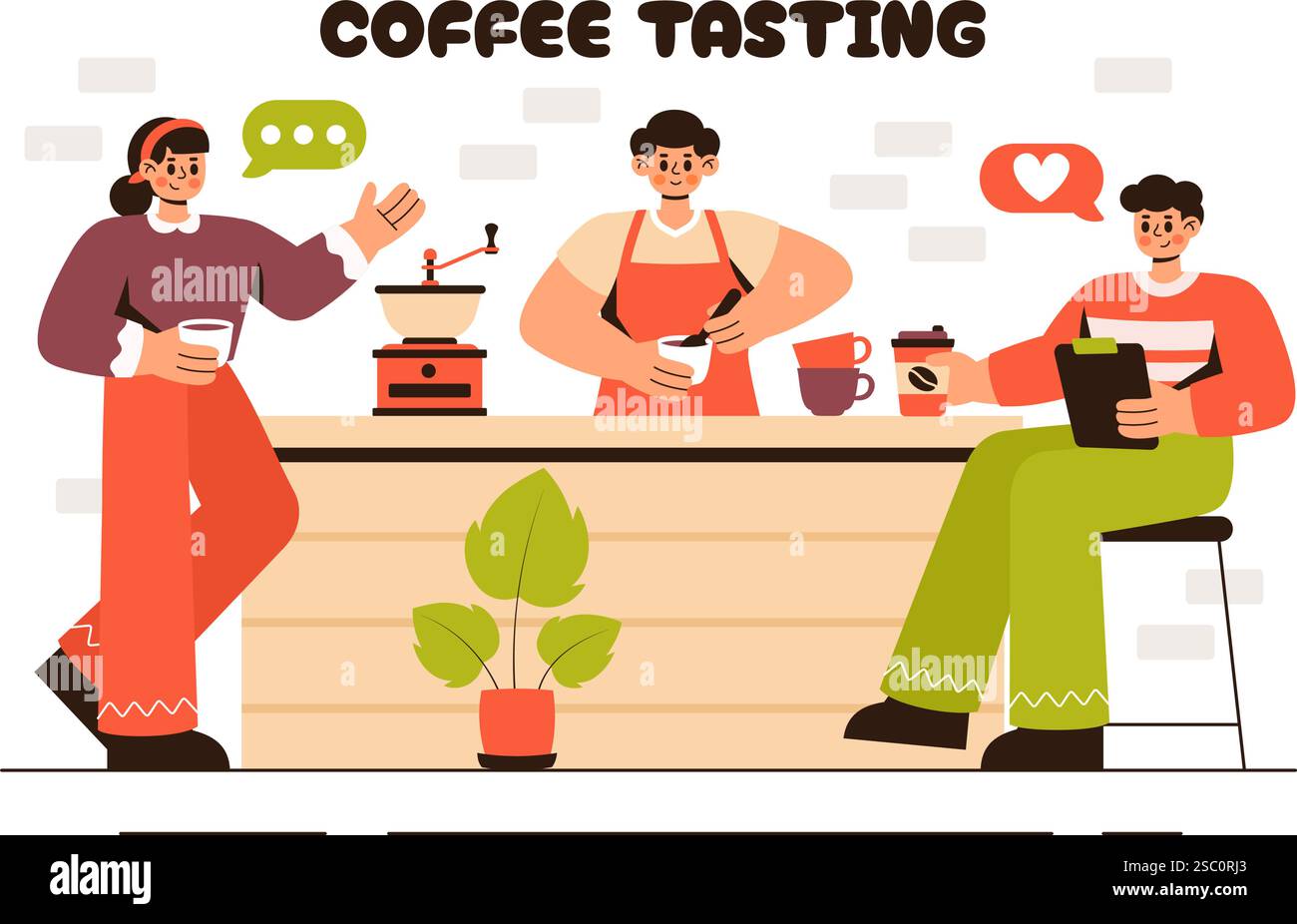 Coffee Tasting Vector Illustration featuring People Enjoying Specialty ...