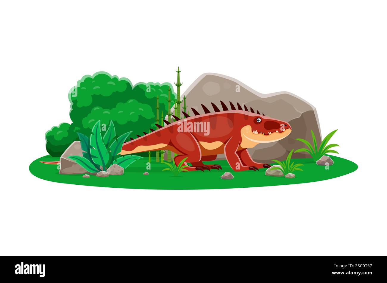 Dinosaur, cartoon prehistoric lizard of Shansisuchus species, vector ...