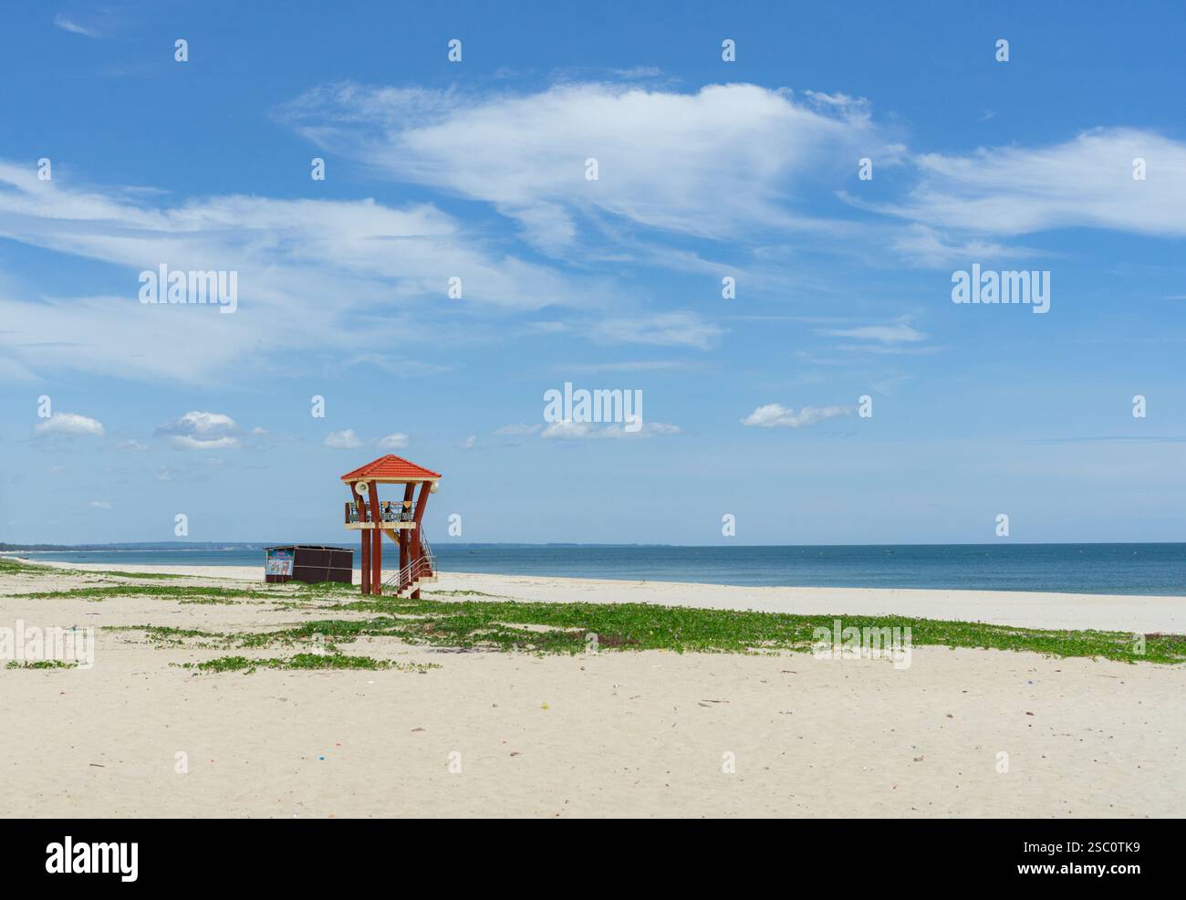 Sunny beach with white sand and blue sky in central Viet Nam Stock ...