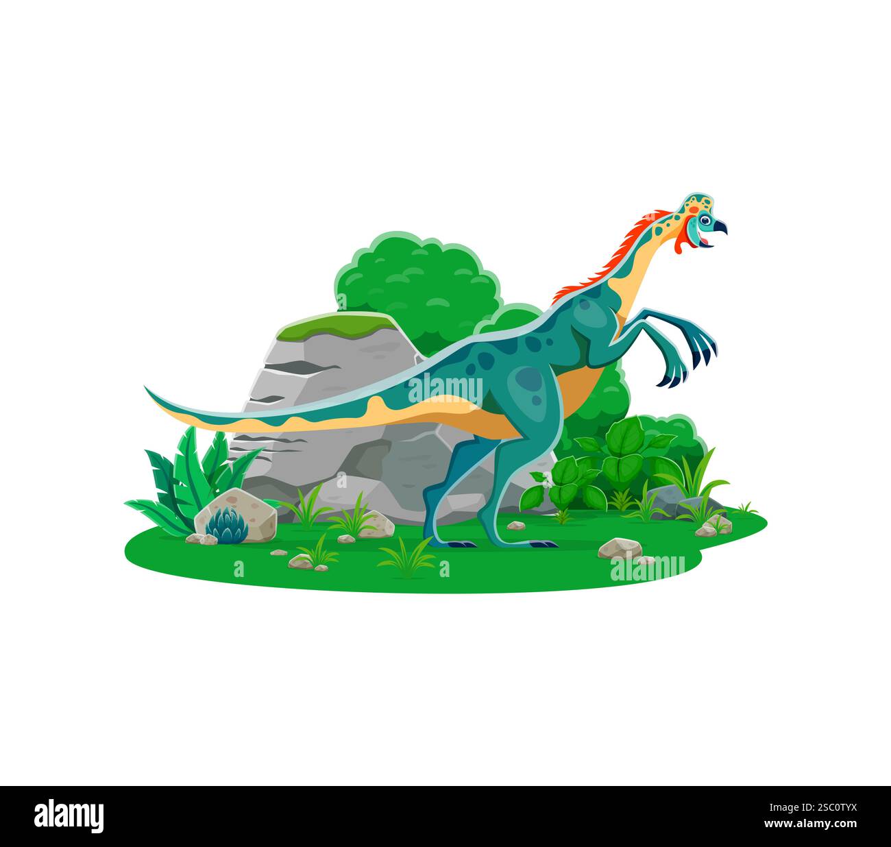 Cartoon oviraptor dinosaur character. Paleontology dinosaur funny comic ...