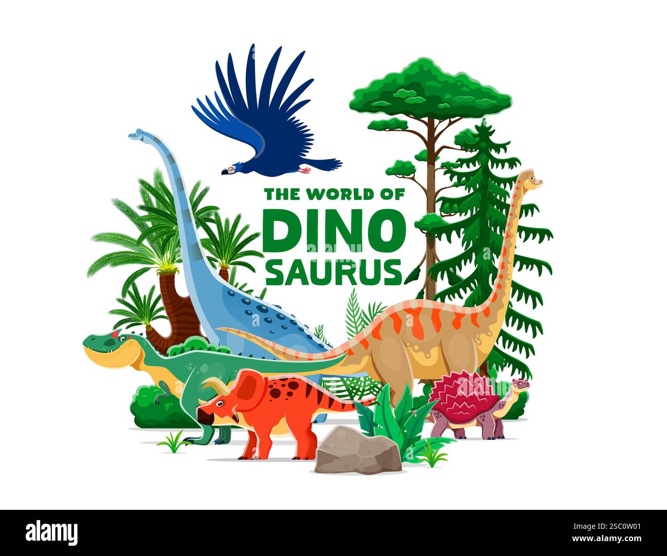 Dino park banner with funny cartoon prehistoric dinosaurs and reptiles ...