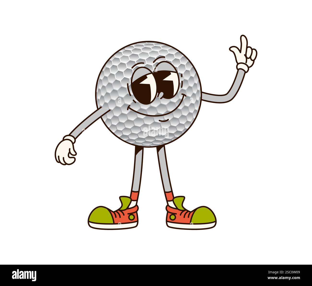 Groovy golf ball sport character with a friendly expression, wearing ...