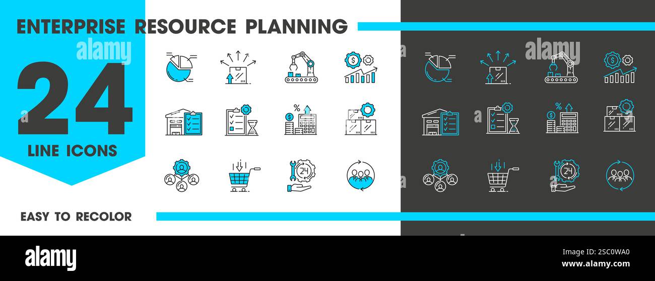 ERP line icons. Enterprise Resource Planning software system vector ...