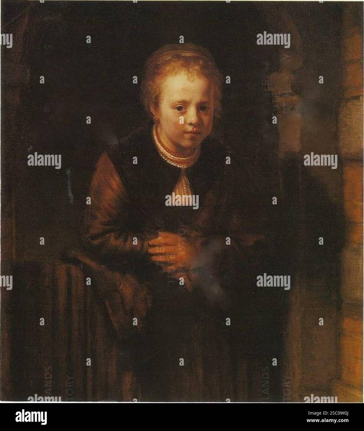 Hoogstraten,Samuel van - Girl leaning on a half-open door Stock Photo ...