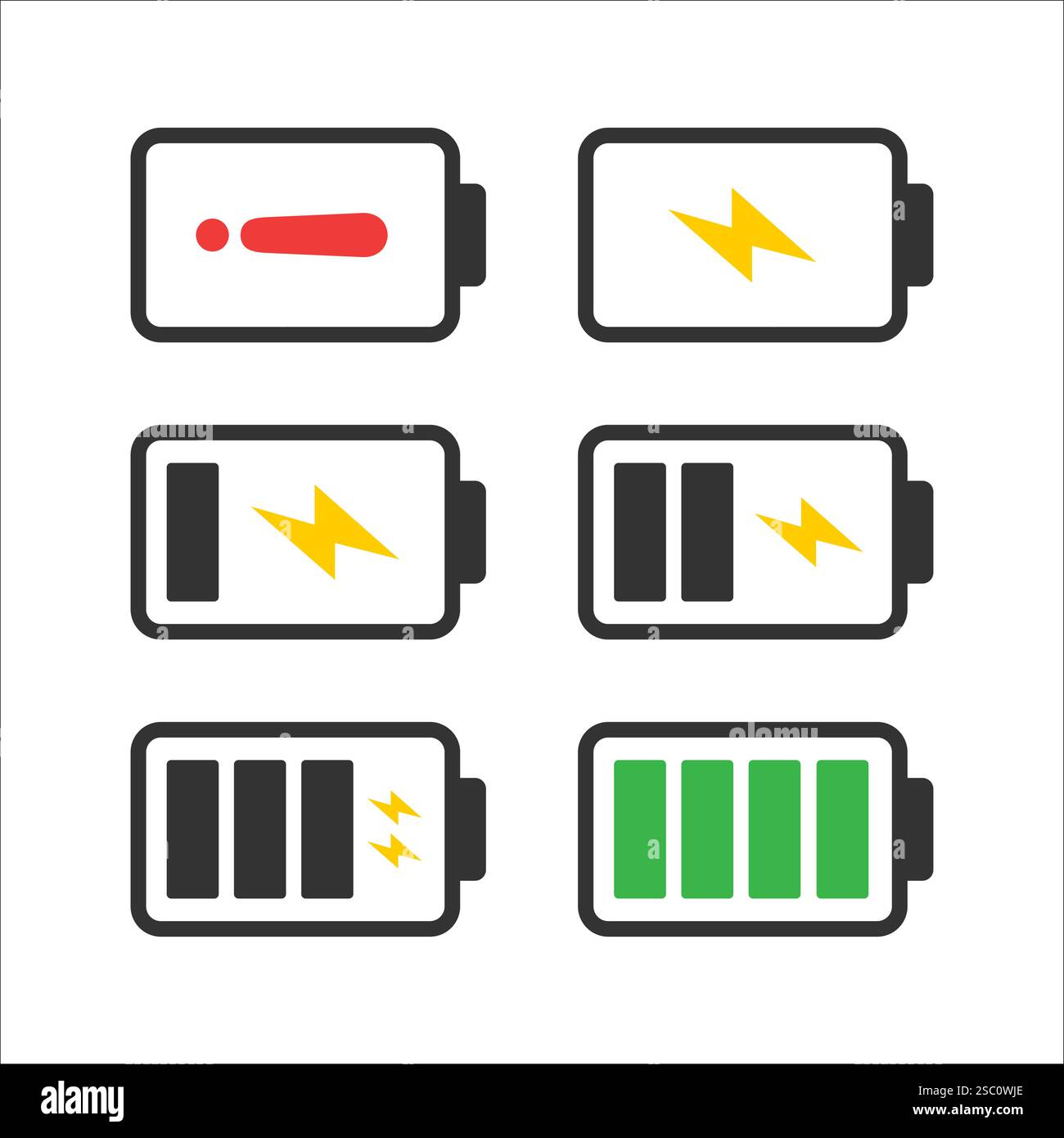 Battery set. Battery Full charge indicator or low charge sign. Level ...