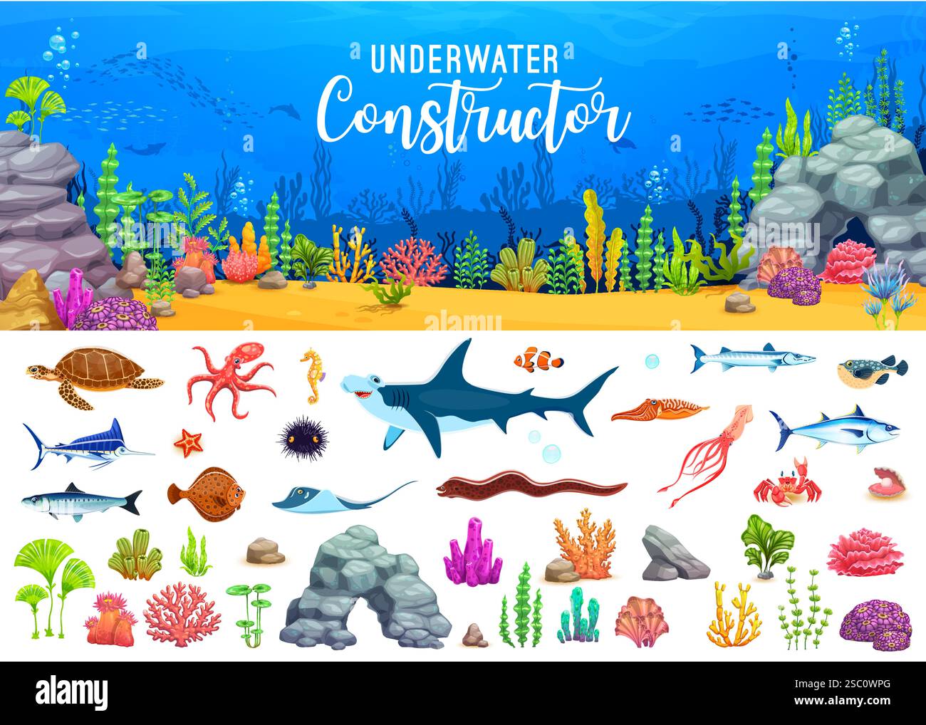 Underwater landscape constructor kit featuring marine life like shark ...